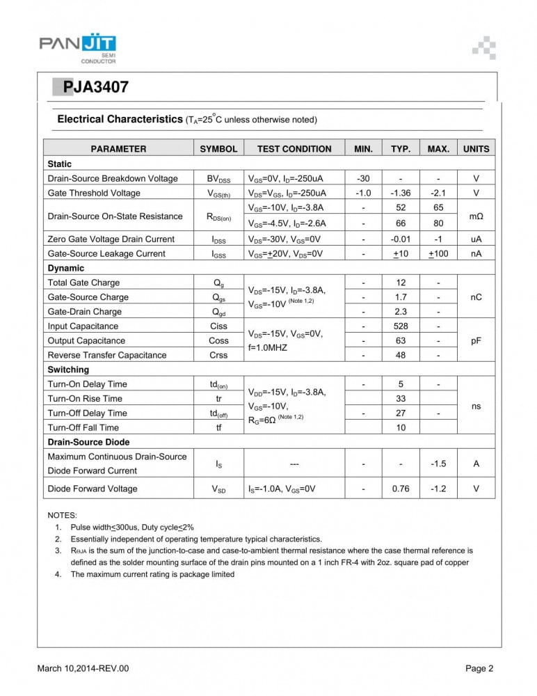 PJA3407 datasheet page 2