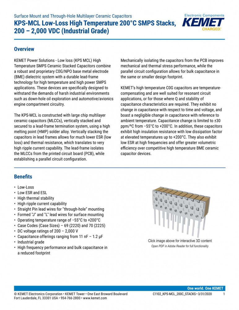 KEMET KPS-MCL datasheet page 1