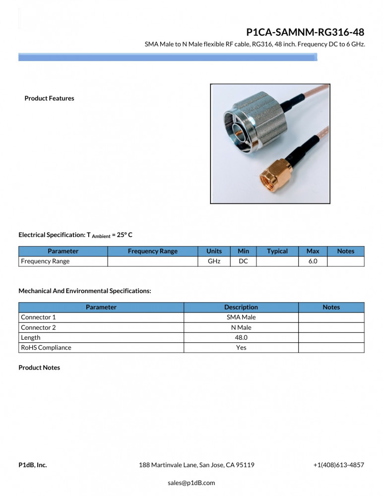 P1CA-SAMNM-RG316-48 product documentation image
