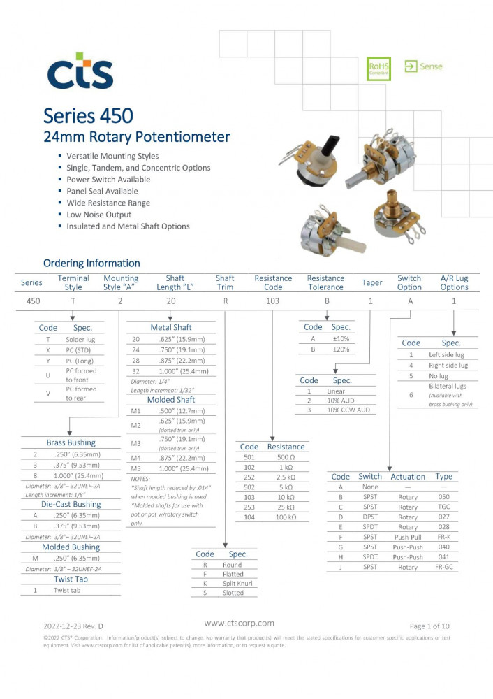 CTS Series 450 datasheet page 1