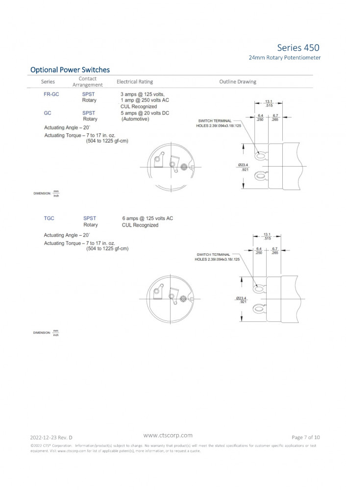 CTS Series 450 datasheet page 7