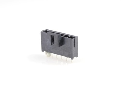Ultra-Fit Vertical Header, 3.50mm Pitch, Single Row, 6 Circuits, with Kinked Pins, 0.76µm Gold (Au) Plating, Glow-Wire Capable, Black
