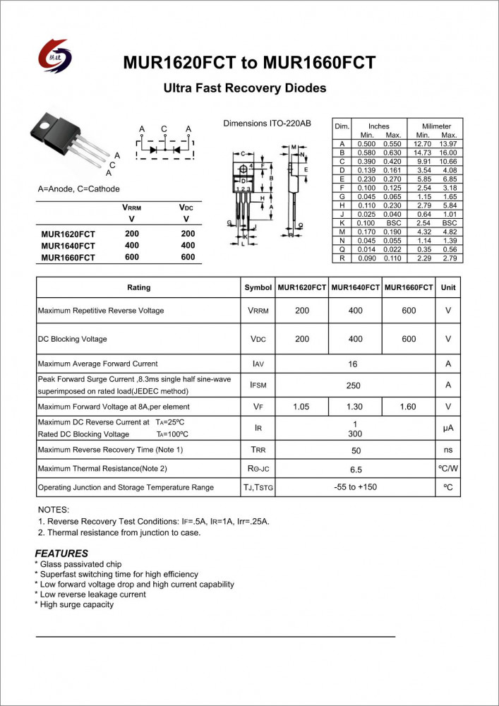 MUR1640FCT datasheet page 1