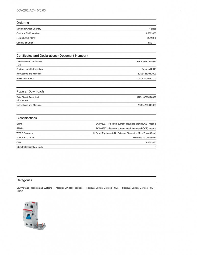 ABB DDA202 AC-40/0.03 technical document page 3