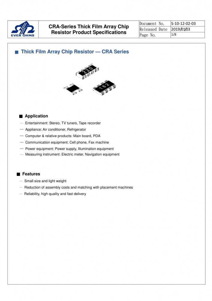 CRA Series datasheet page 1