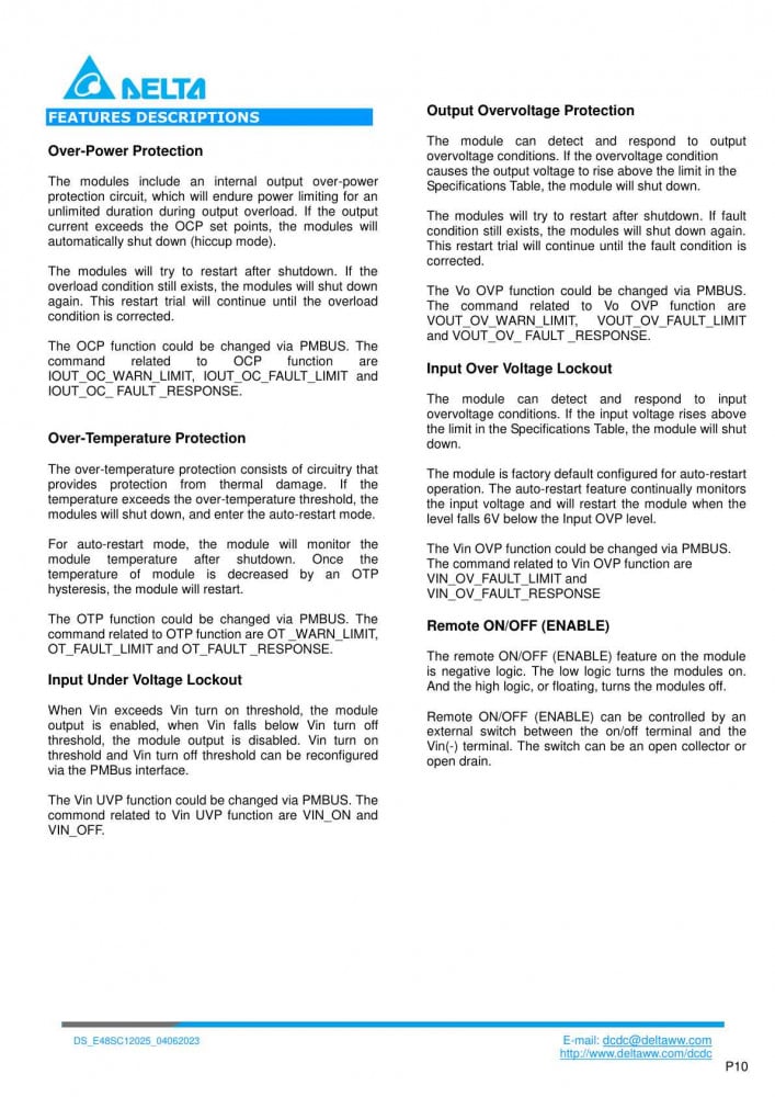DELTA E48SC12025NRFH datasheet page 10
