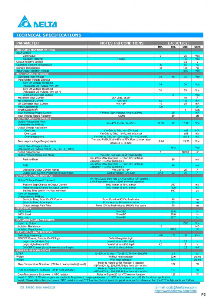 DELTA E48SC12025NRFH datasheet page 2