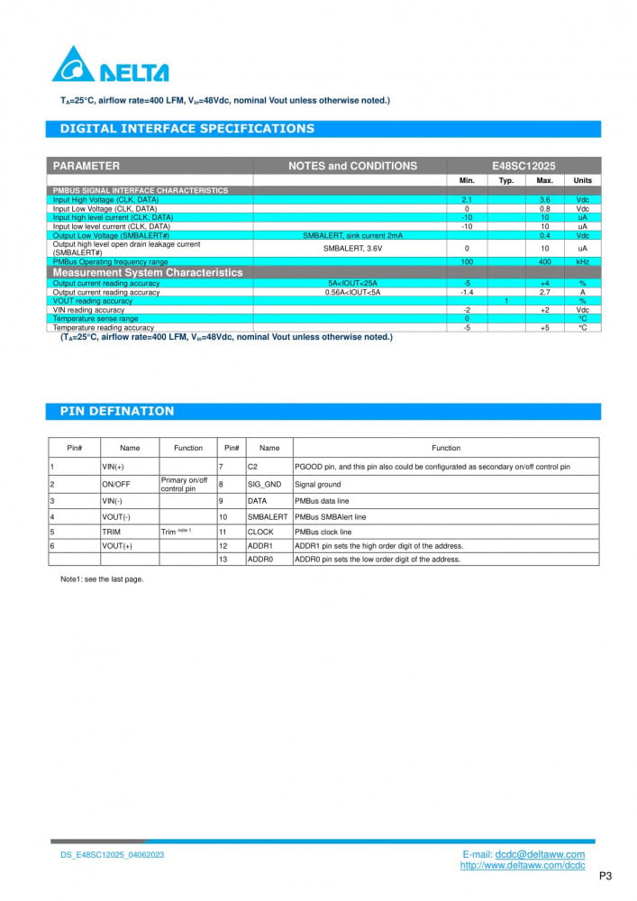 DELTA E48SC12025NRFH datasheet page 3