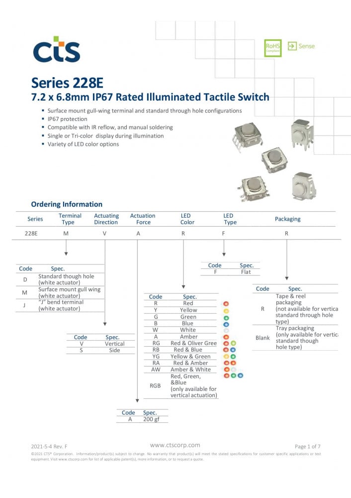 CTS 228E series datasheet page 1