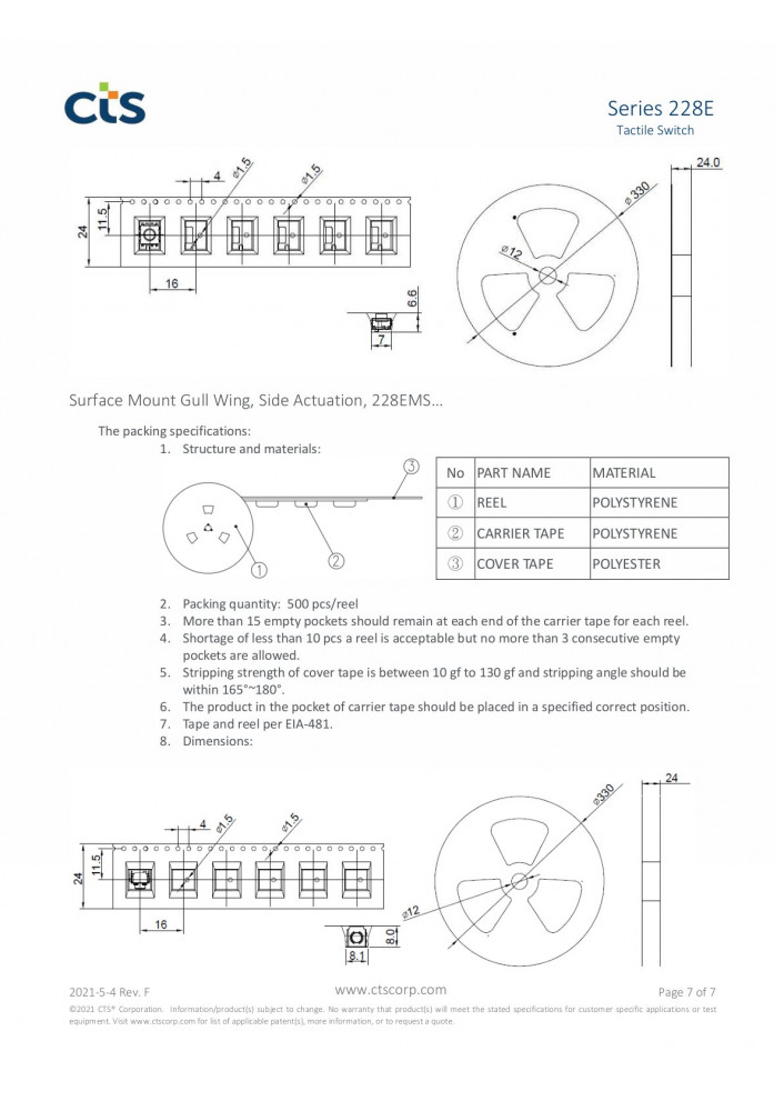 CTS 228E packaging information