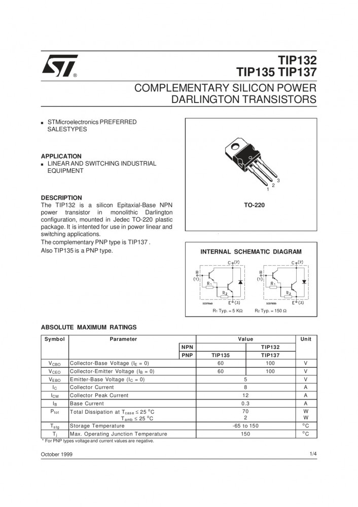 TIP137 datasheet page 1