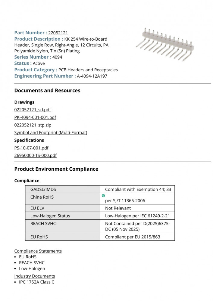 MOLEX 22052121 product documentation page 1