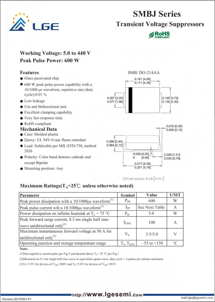LGE SMBJ24A datasheet page 1