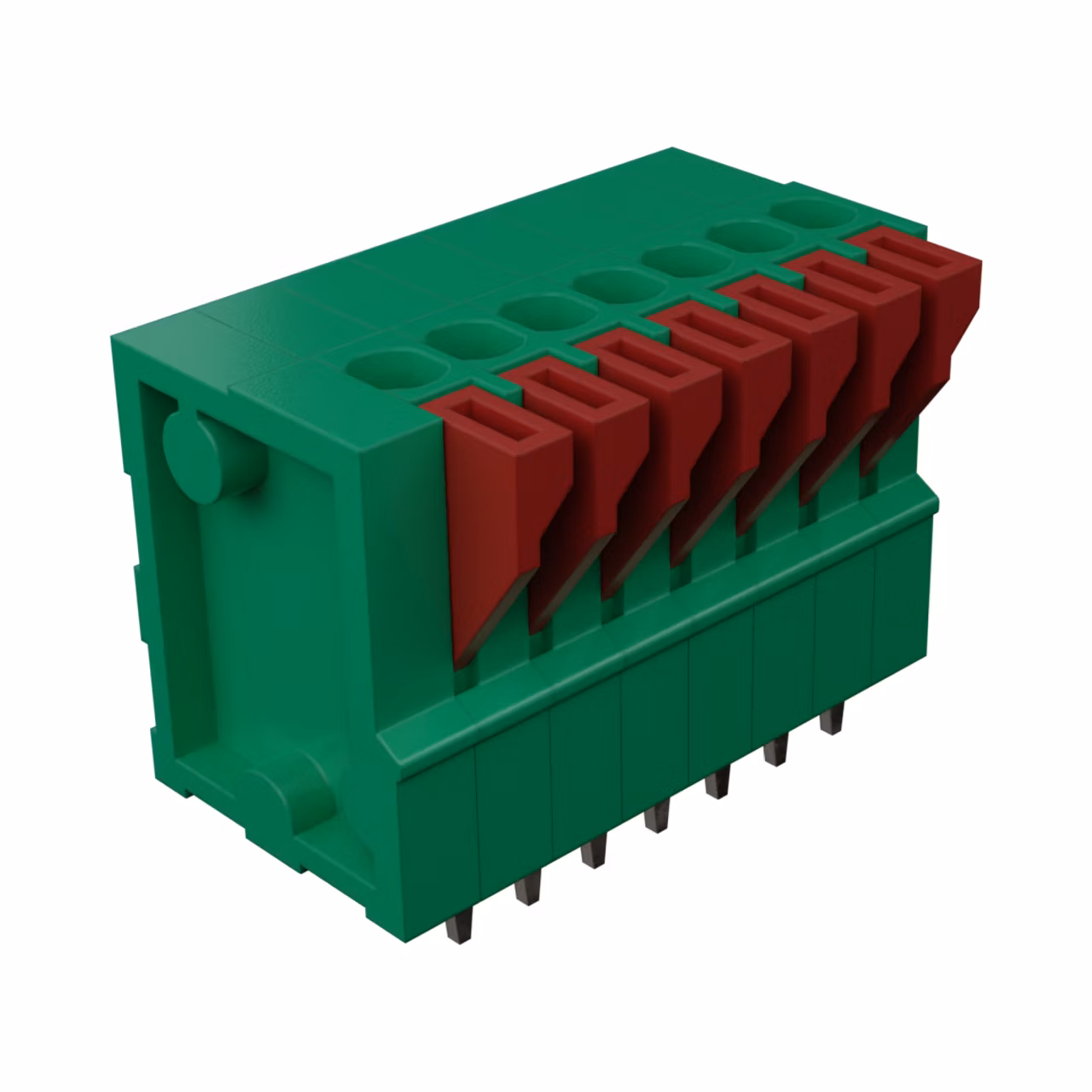 2.54mm Pitch, Eurostyle Fixed-Mount Push-Button Terminal Block, Vertical, 6A, 26-18 AWG, Green, 7 Circuits for sale