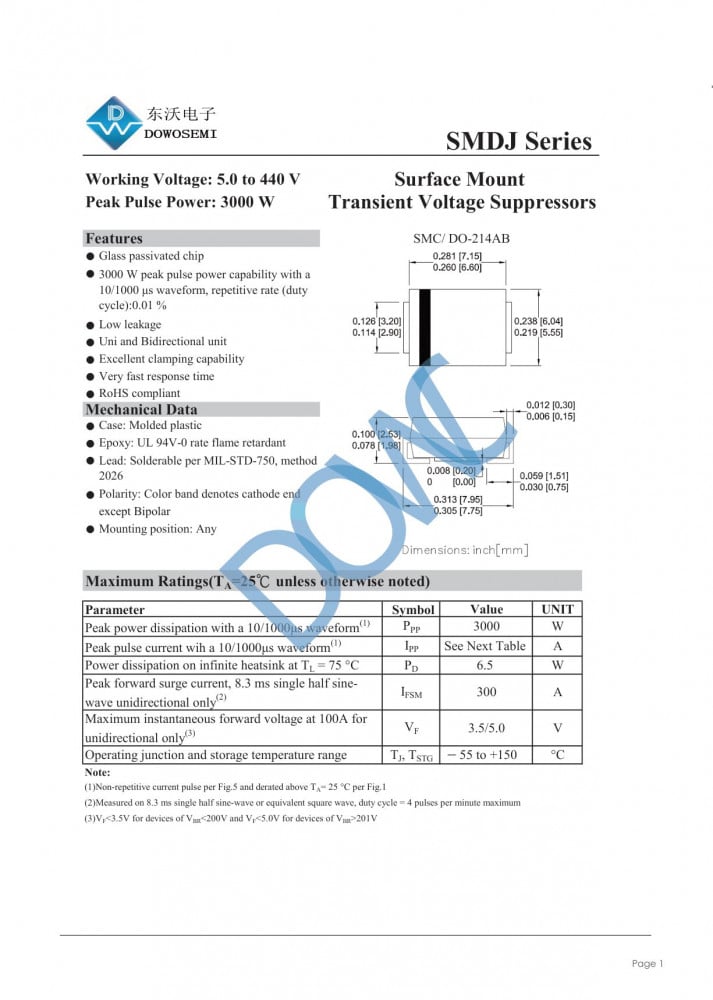 DOWO SMDJ series datasheet page 1