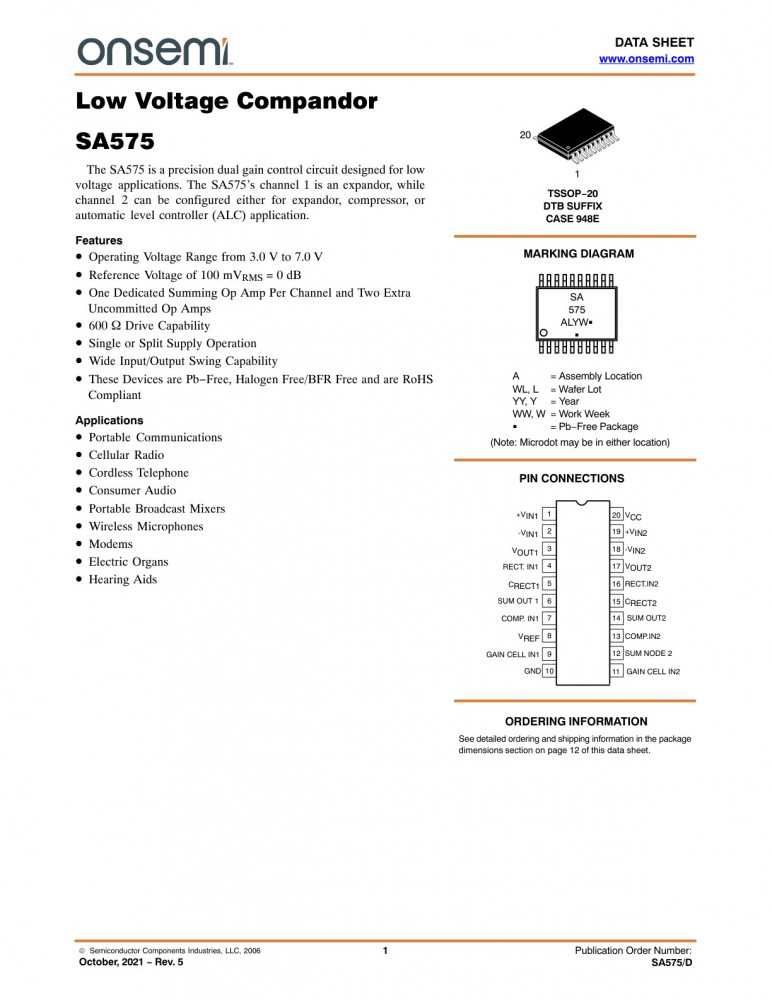 SA575 datasheet page 1