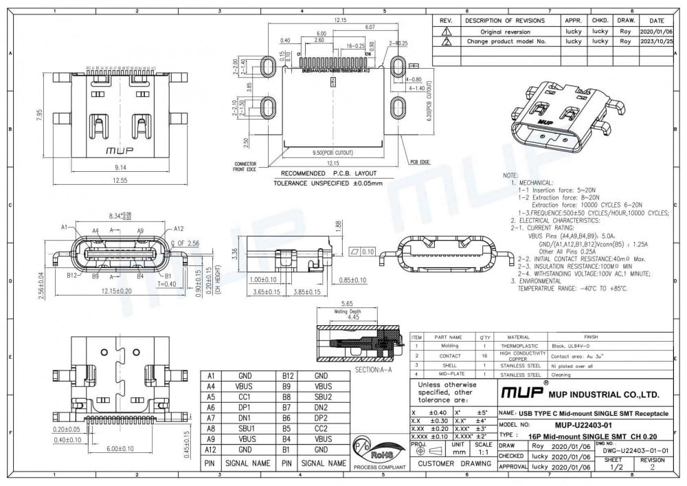 MUP U22403-01 customer drawing page 1
