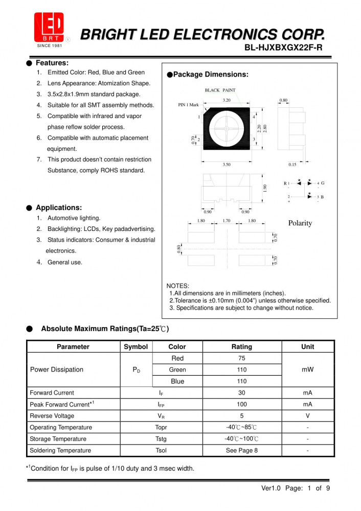 BL-HJXBXGX22F-R datasheet page 1