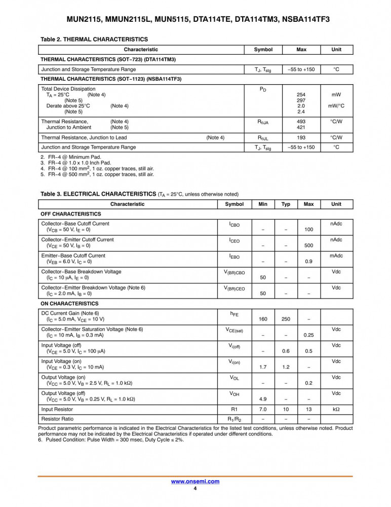 DTA114TM3T5G technical document page 4