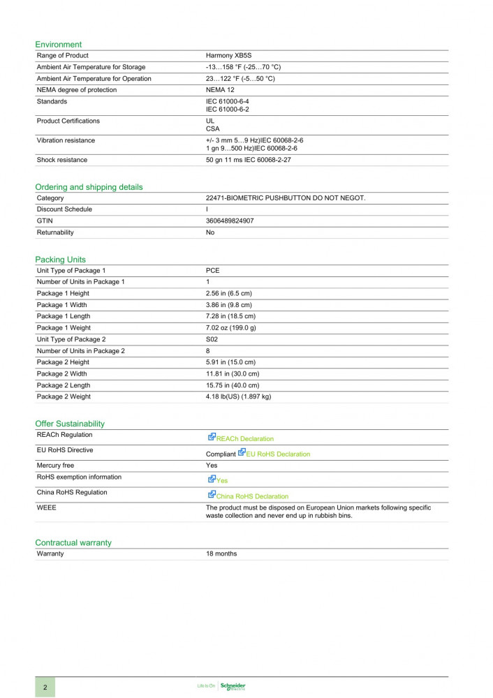 XB5S6B2L2 technical document page 2
