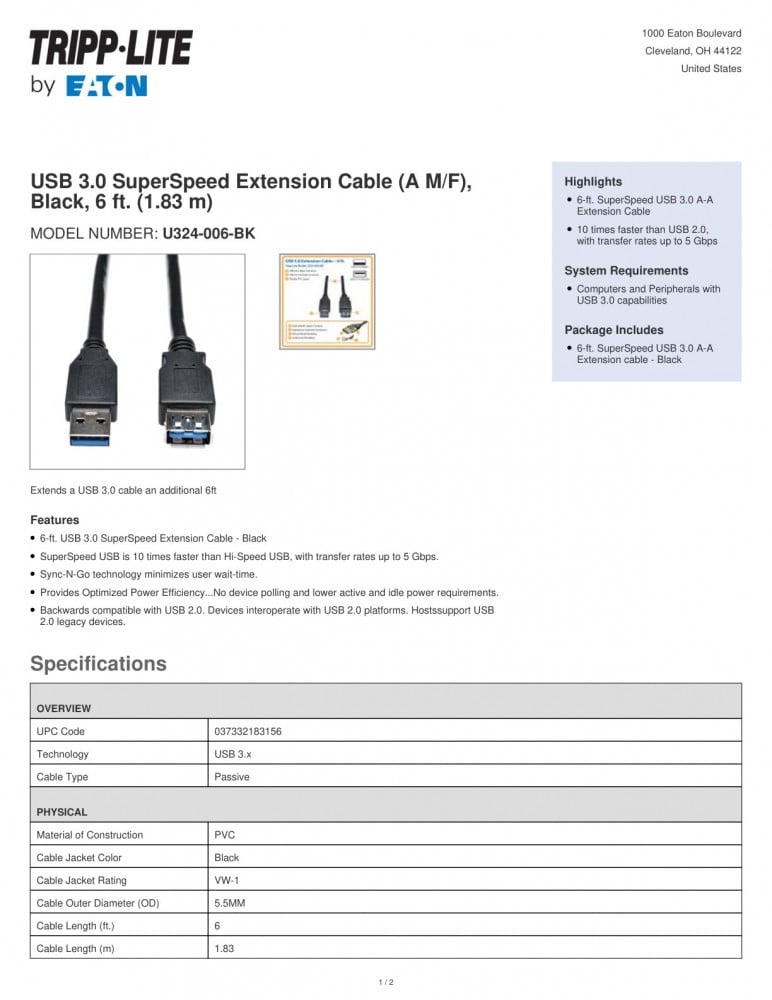 U324-006-BK technical document page 1