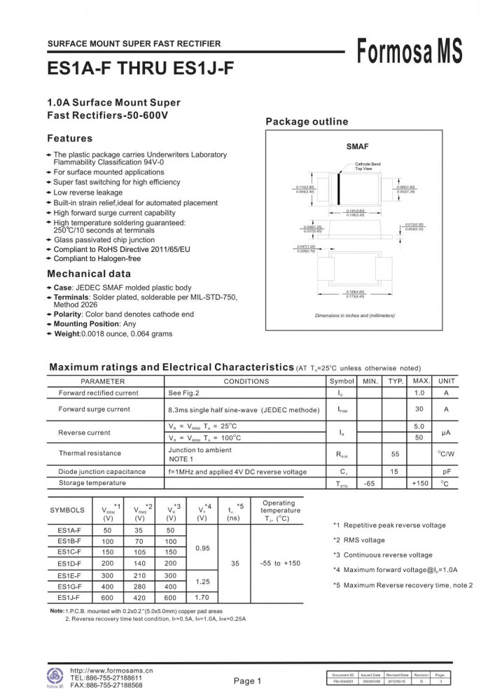 ES1J-F datasheet page 1