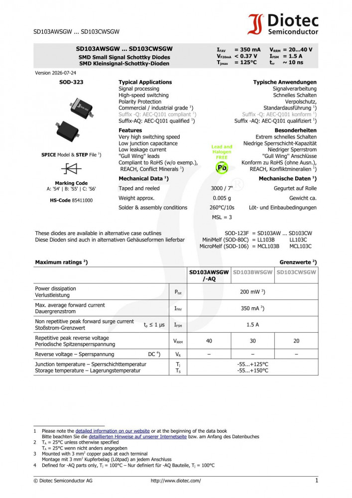 SD103AWSGW technical document page 1