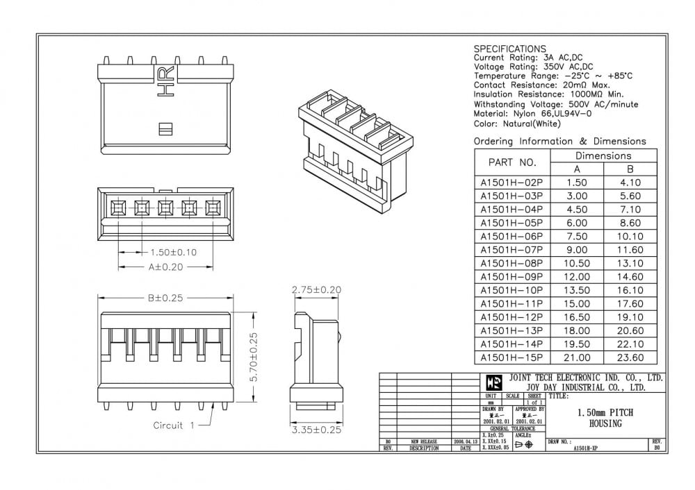 Joint Tech Elec A1501H series technical drawing preview