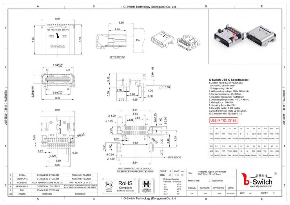 GT-USB-9013A technical drawing page 1