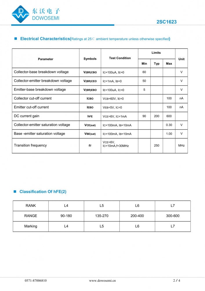 2SC1623 datasheet page 2