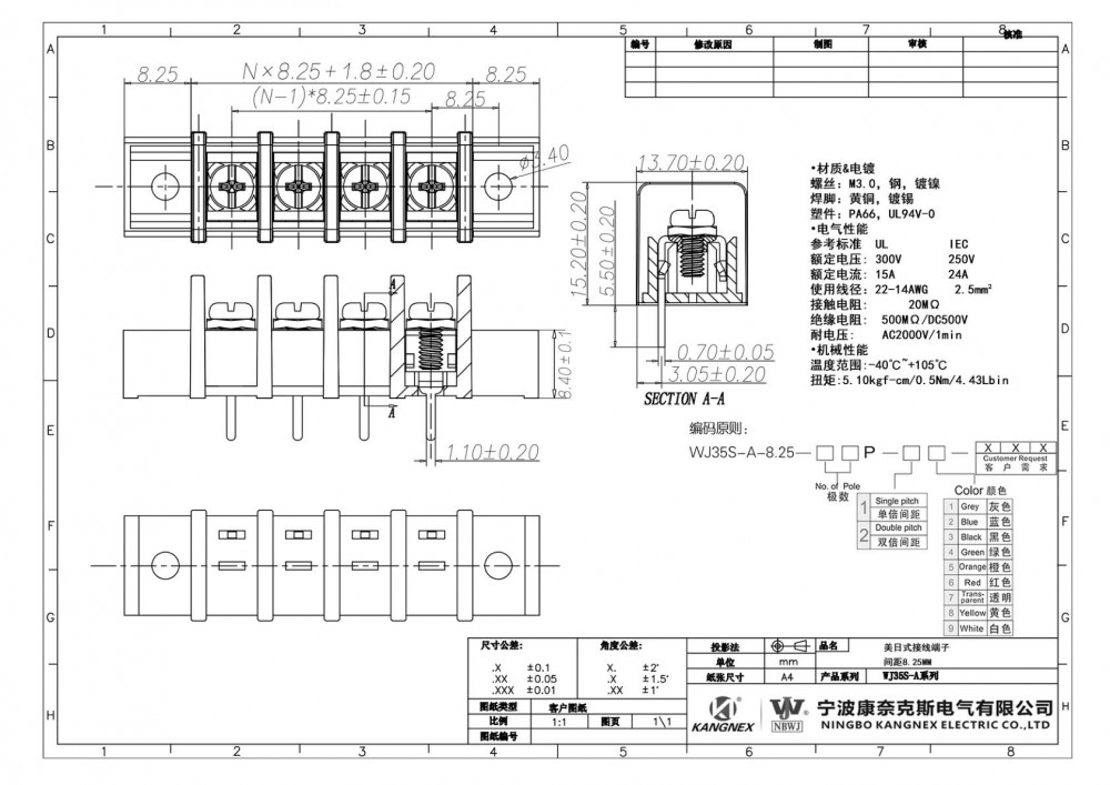 KANGNEX WJ35S-A-8.25-06P-13-00A technical document preview