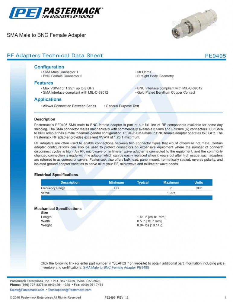 PE9495 technical document page 1