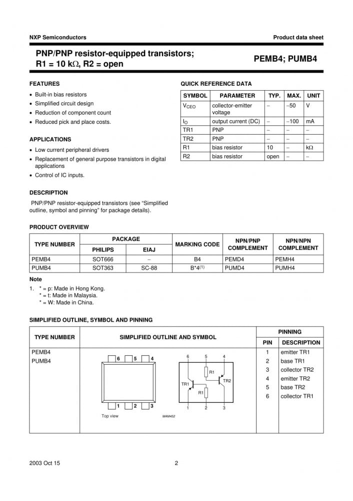 PEMB4 datasheet page 3