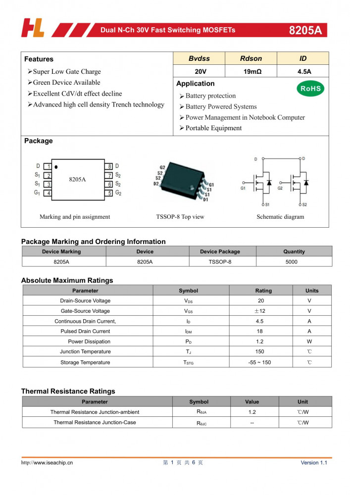 HL 8205A datasheet page 1