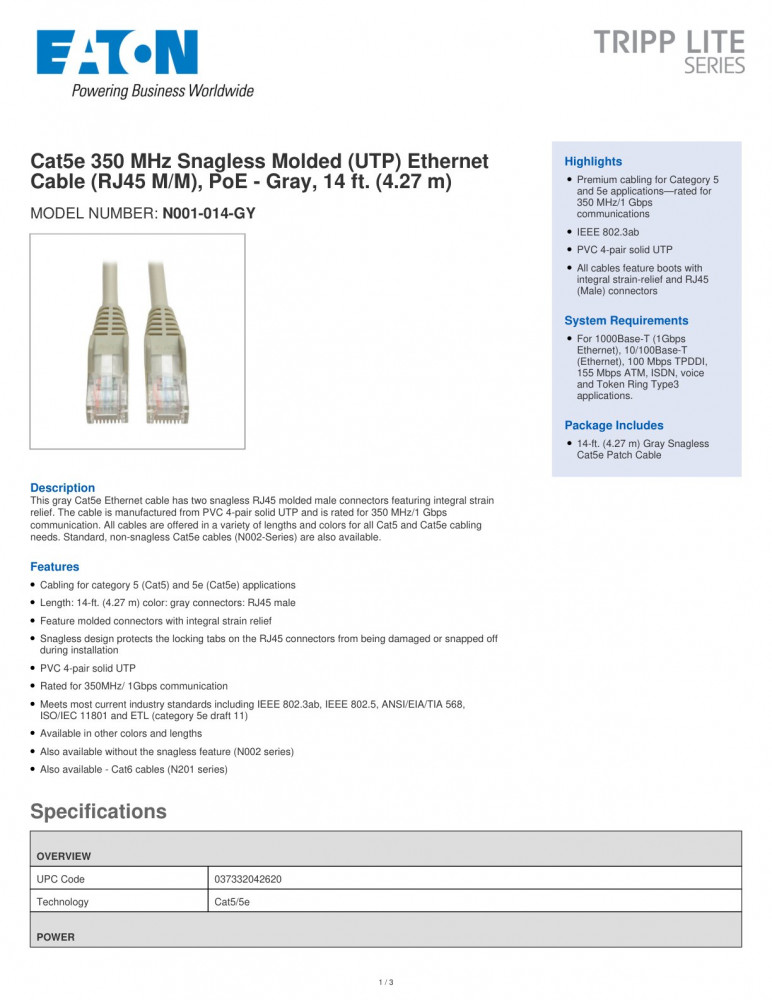 N001-014-GY technical document page 1