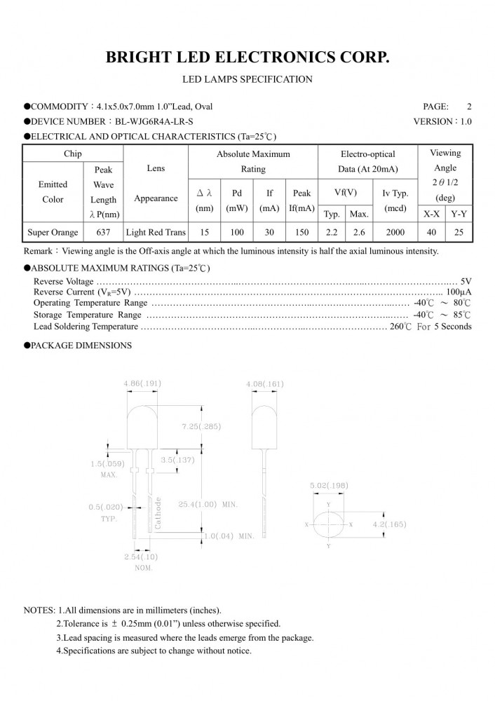 BL-WJG6R4A-LR-S specification sheet, page 1