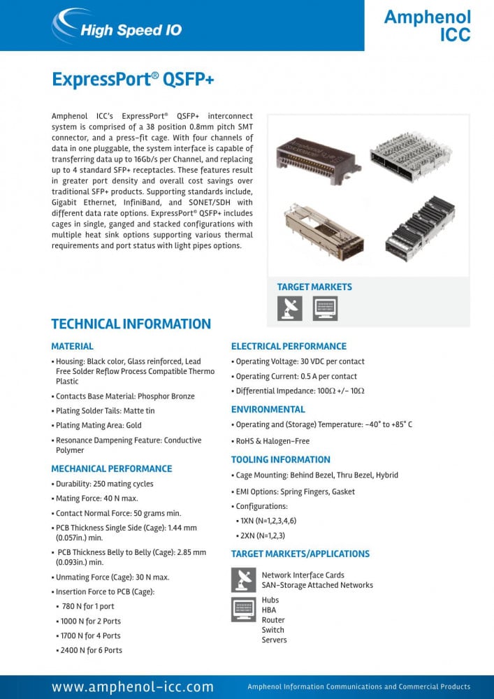 Amphenol ExpressPort QSFP+ technical document page 1