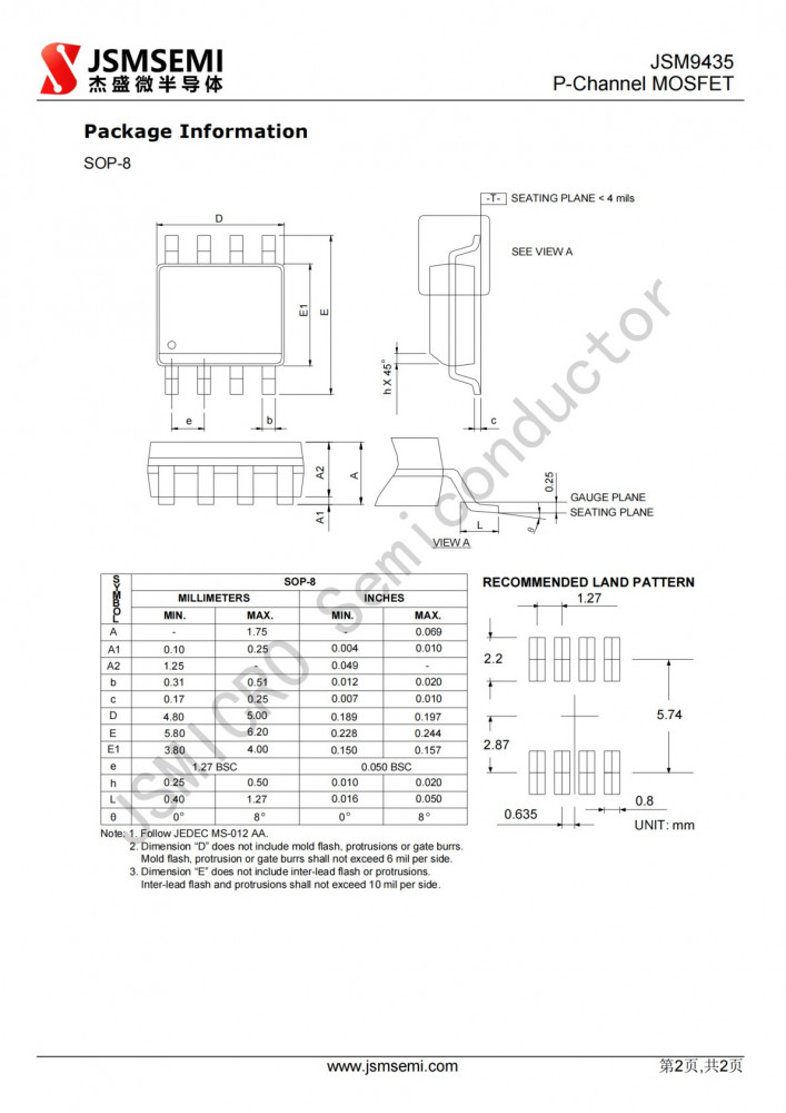 JSM9435 SOP-8 package information