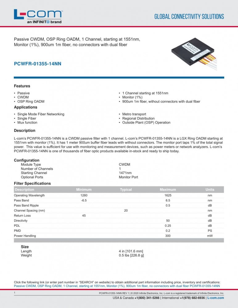 PCWFR-01355-14NN technical document page 1