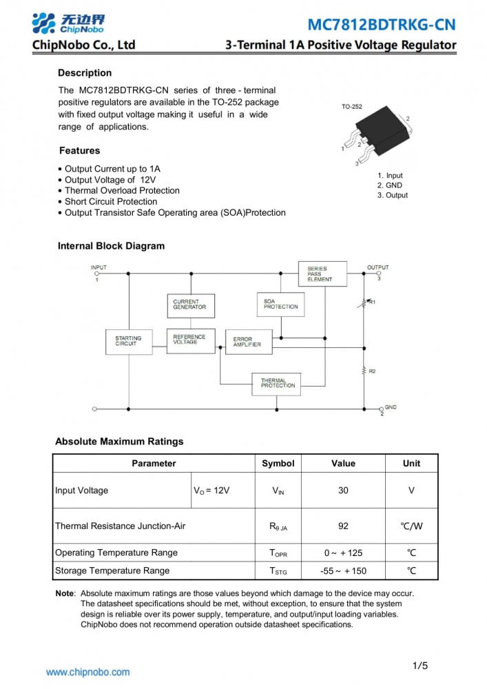 MC7812BDTRKG-CN datasheet page 1