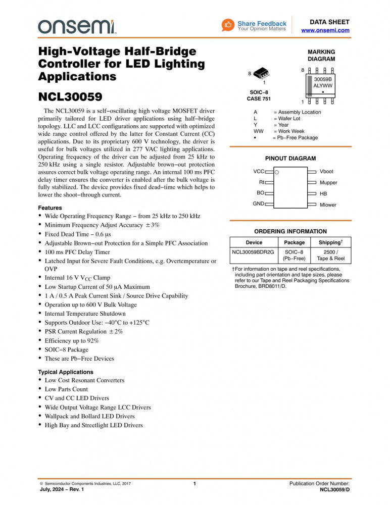NCL30059 datasheet page 1