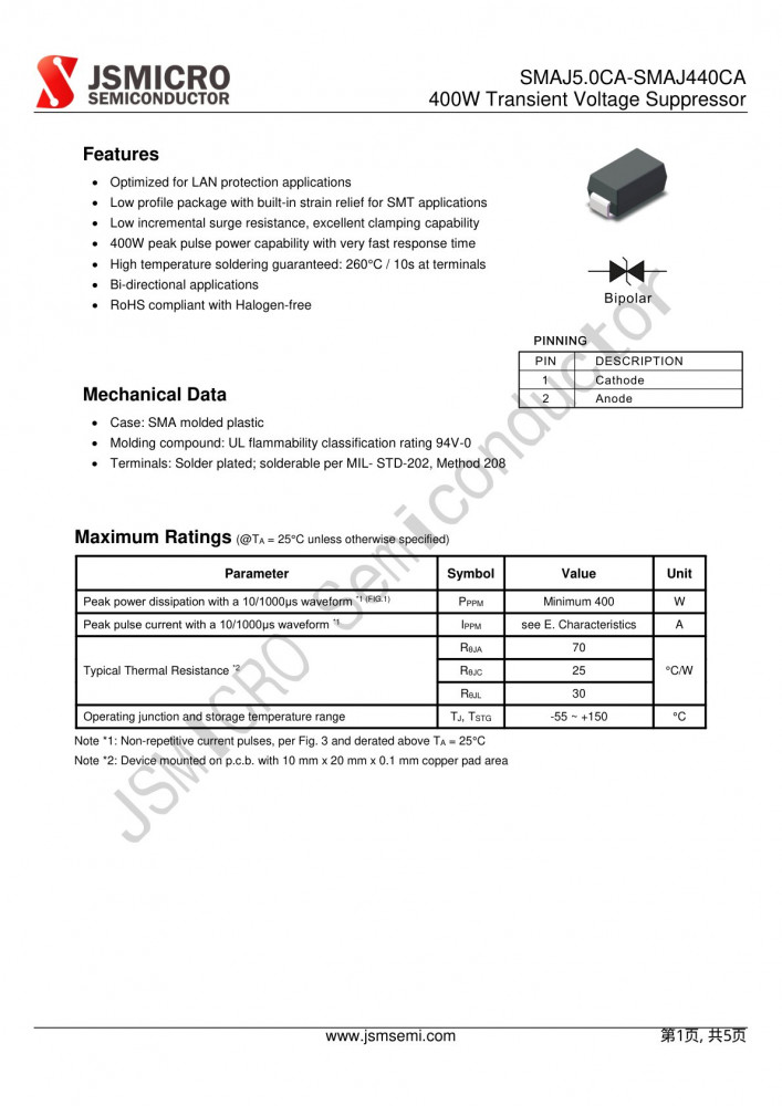 SMAJ26CA-JSM datasheet page 1