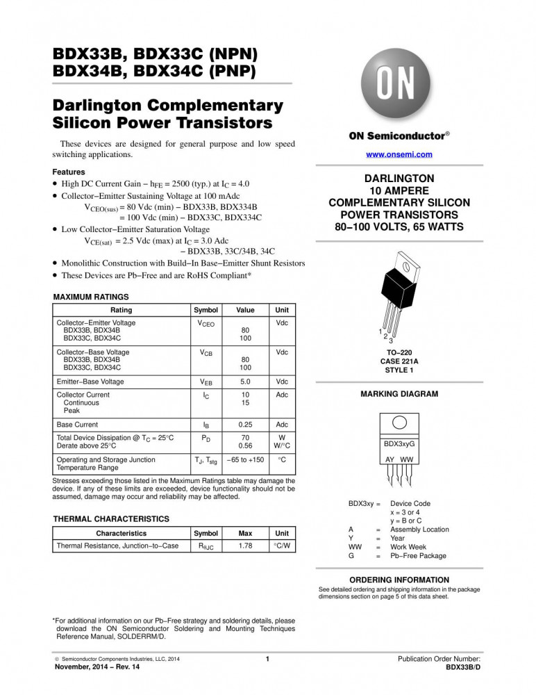 BDX33C datasheet page 1