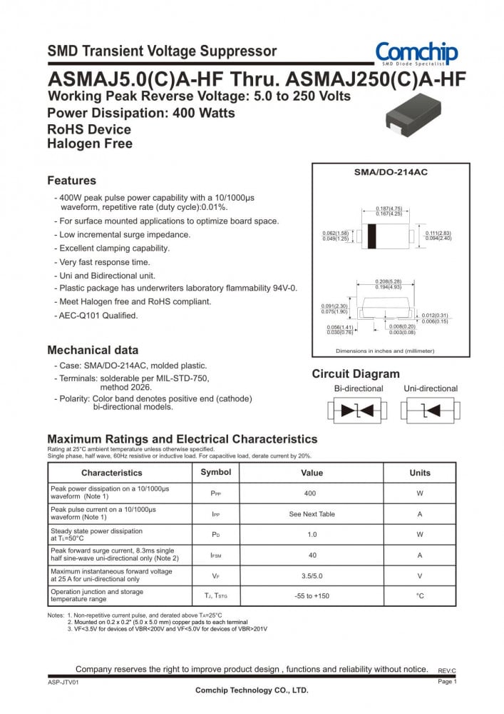 ASMAJ series datasheet page 1