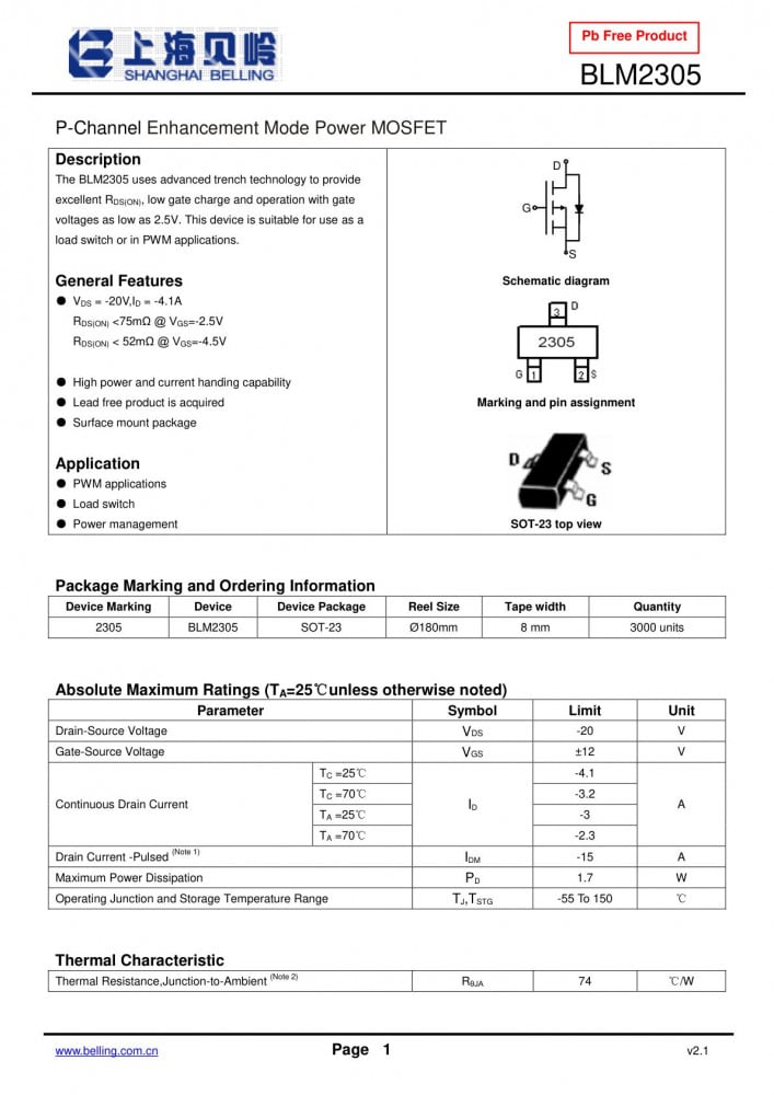 BLM2305 datasheet page 1