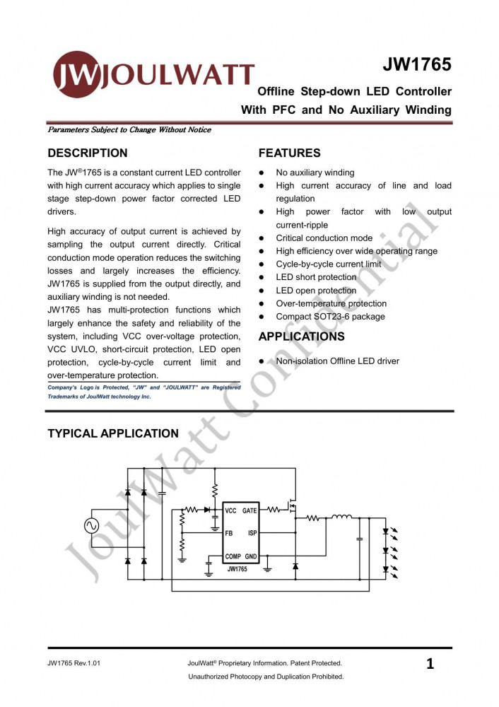 JW1765 datasheet page 1