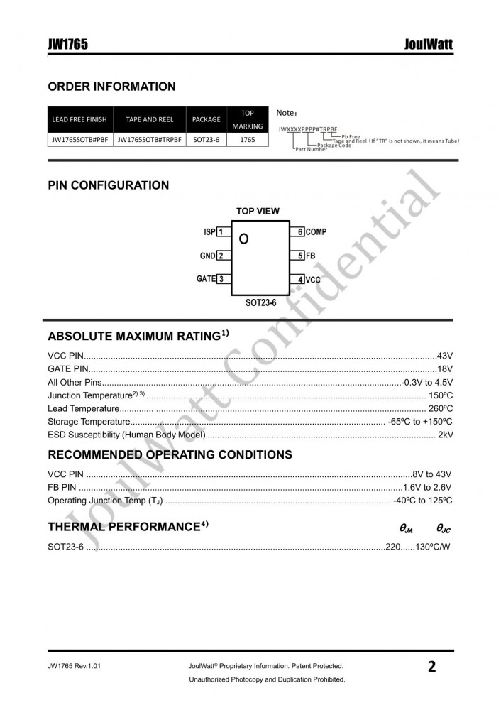 JW1765 datasheet page 2