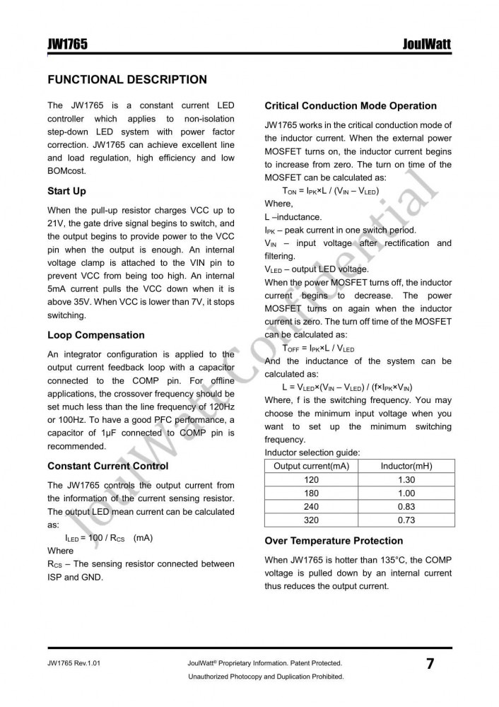 JW1765 datasheet page 7