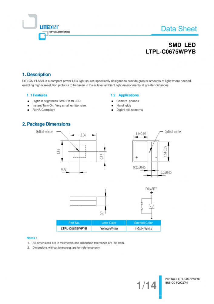 LTPL-C0675WPYB datasheet page 2
