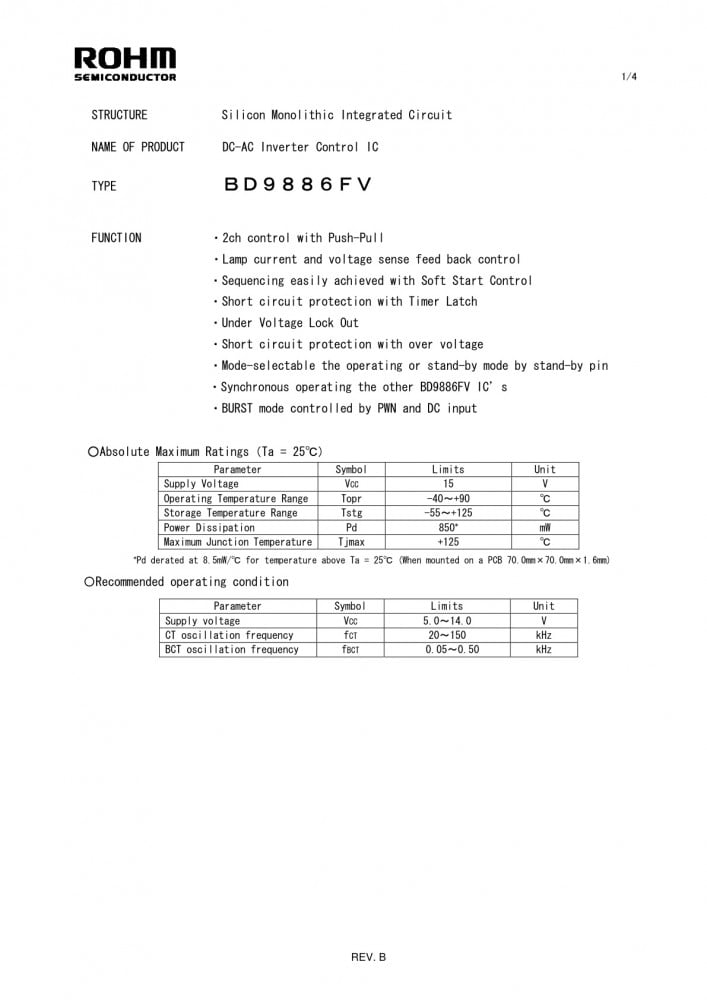 BD9886FV-E2 datasheet page 1